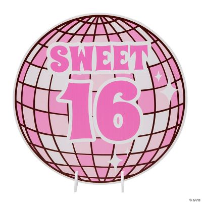 16" diam. Pink Sweet 16 Disco Ball Foamboard Tabletop Sign | Oriental ...