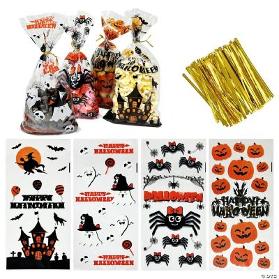 Wrapables 100pcs Halloween Cellophane Treat Bags and Ties, Halloween ...