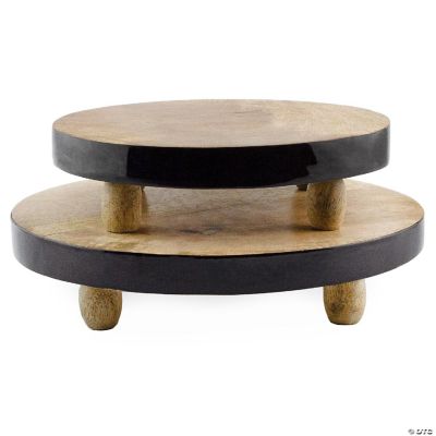 Farmhouse Round Wooden Risers Set of 2, Rustic Decor w/ Wood & Black ...