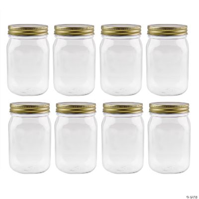 16oz Clear Plastic Mason Jars (8pk, Gold Metal Lids); BPA-Free Pint ...