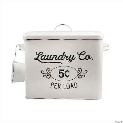Enamel Laundry Powder Container, White Farmhouse Metal Detergent Bin w ...