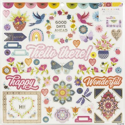 Paige Evans Wonders Chipboard Stickers 12"X12"-Icons & Phrase