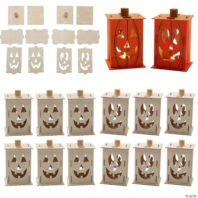 4 1/2" x 7 1/4" Halloween DIY Unfinished Wood Jack-O'-Lantern Lanterns ...