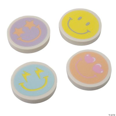 1 1/4" Bulk 144 Pc. Pastel Smile Face Round Rubber Erasers | Oriental ...