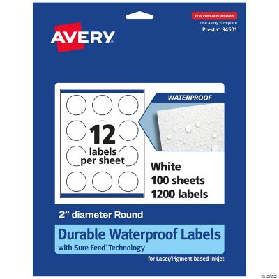 Avery 2" diameter Waterproof Round Labels, 1,200 Labels | Oriental Trading