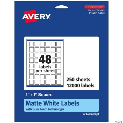 Avery Matte White Square Labels, 1" x 1", 12,000 Labels | Oriental Trading