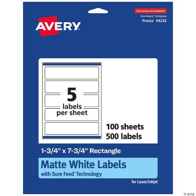 Avery Matte White Rectangle Labels, 1.75" x 7.75", 500 Labels ...