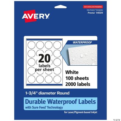 Avery 1-3/4" diameter Waterproof Round Labels, 2,000 Labels | Oriental ...