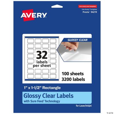 Avery Glossy Clear Rectangle Labels, 1" x 1.5", 3,200 Labels | Oriental ...
