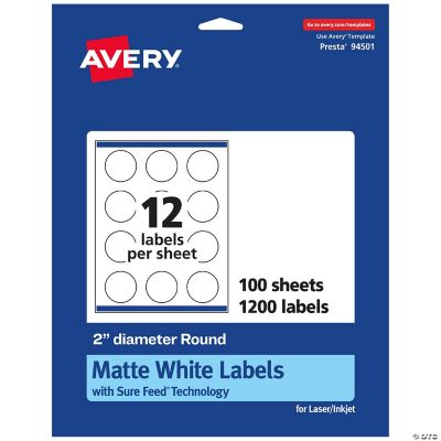Avery Matte White Round Labels, 2" diameter, 1,200 Labels | Oriental ...