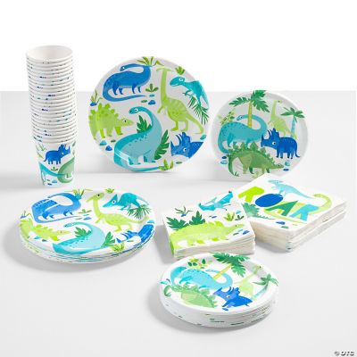 136 Pc. Blue & Green Dinosaur Party Tableware Kit for 24 Guests
