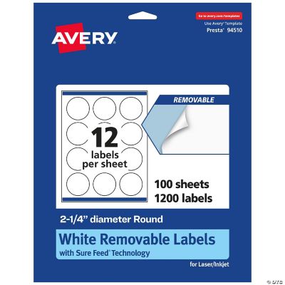 Avery Removable Round Labels, 2.25" diameter, 1,200ct | Oriental Trading