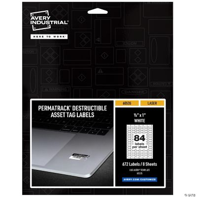 Avery PermaTrack Destructible Asset Tag Labels, 1/2" x 1", 672 Asset ...