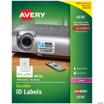 Avery Durable ID Labels, Permanent Adhesive, 1-1/4" x 1-3/4", 1,600 ...