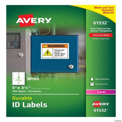 Avery Durable ID Labels, TrueBlock Technology, Permanent Adhesive, 5" x ...