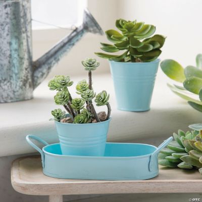 7" x 2 1/2" Mini Dual Blue Metal Buckets in Tray Set - 3 Pc. | Oriental ...