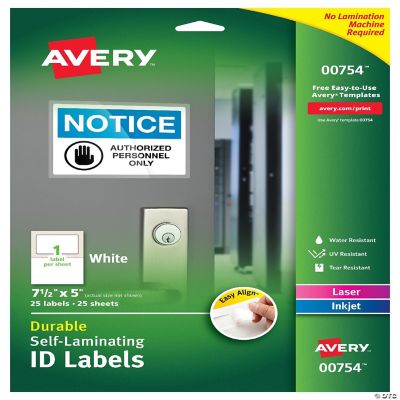 Avery Easy Align Self-Laminating ID Labels, Permanent Adhesive, 5 x 7-1 ...