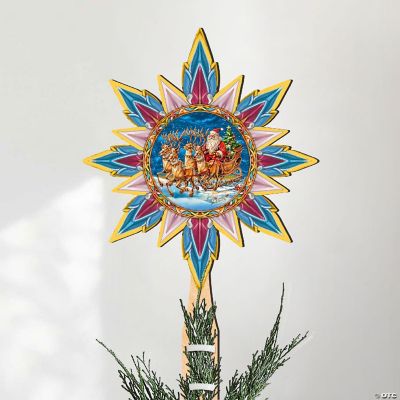 Santa on the Sleigh Star Tree Topper Wooden Decor by G. Debrekht ...