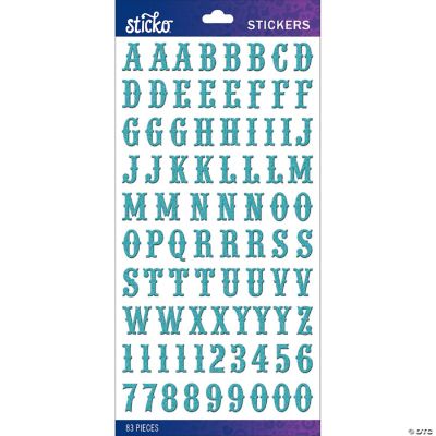 Sticko Alphabet Stickers-Teal Glitter Carnival Small | Oriental Trading