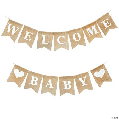 Pre-Strung Burlap Welcome Baby Banner for Baby Shower & Newborn Arrival ...
