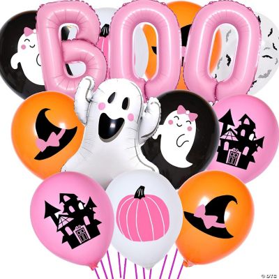 50 Pcs Pink Halloween Balloons w/ BOO & Ghost for Baby Shower & Party Decor