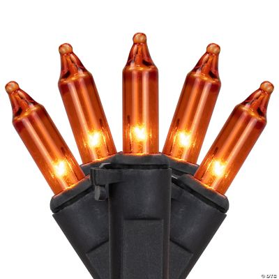 50ct Orange Mini Christmas Lights 10ft Black Wire | Oriental Trading