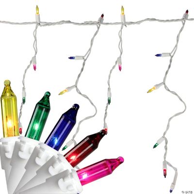 50-Count Multi-Color Mini Icicle Christmas Light Set - 6ft White Wire