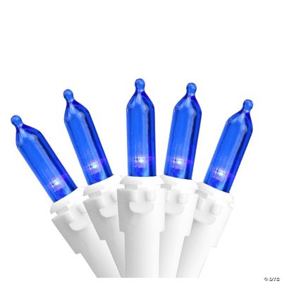 50-Count Blue LED Mini Christmas Light Set 16.25ft White Wire ...