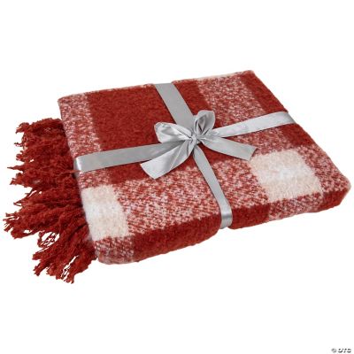 Red Plaid Woven Fringed Christmas Throw Blanket 50" x 60" | Oriental ...