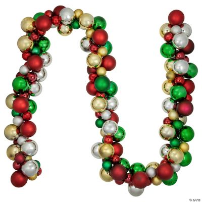 6' Traditional Colors 2-Finish Shatterproof Ball Christmas Garland ...