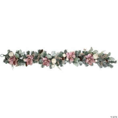 6' Pink Floral and Ball Ornament Frosted Pine Artificial Christmas ...