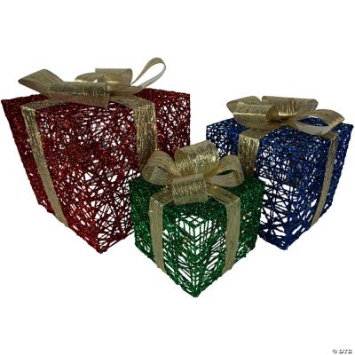 Set of 3 Lighted Red Blue and Green Gift Boxes Christmas Decorations 9. ...