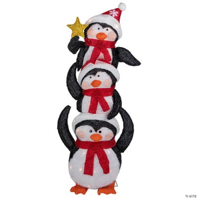 41" Lighted Stacked Penguin Family Outdoor Christmas Decoration