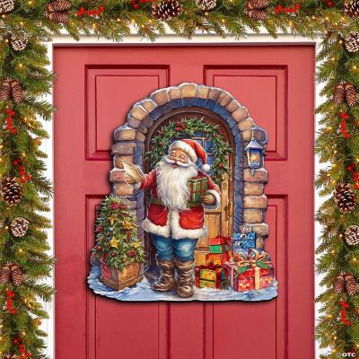 Santa'S Surprise Visit Christmas Wooden Door Hanger Door Decor G ...