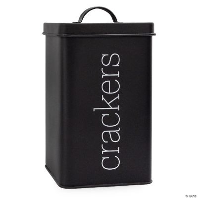 Black Enamel Square Cracker Tin; Retro Modern Farmhouse Style Saltine Canister