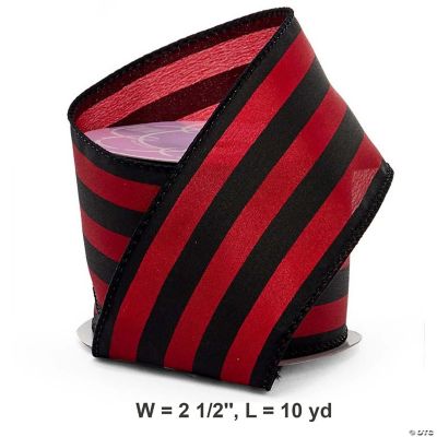 2.5 x 10 Striped Craft Ribbon with Wired Edges - Black/Red | Oriental ...