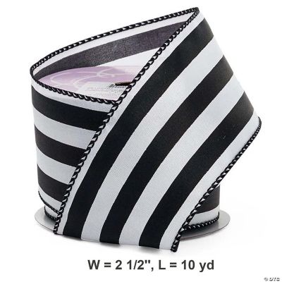 2.5 x 10 Vertical Striped Ribbon with Wired Edges - Black/White ...