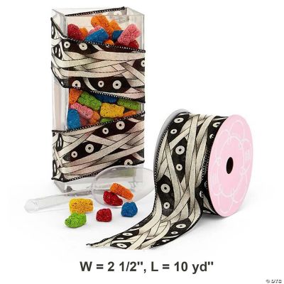 Creepy Cute Monster Eyes on Mummy Pattern Wired Ribbon | Oriental Trading