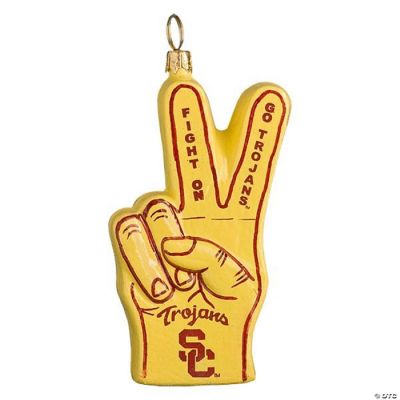USC Trojans V Sign Foam Finger Polish Glass Christmas Ornament ...