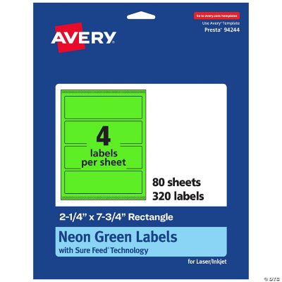 Avery Printable Rectangle Labels, Neon Green, 2.25" x 7.75", 320ct ...