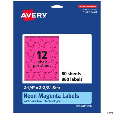 Avery Printable Star Labels, Neon Magenta, 2-1/4" x 2-3/8", 960ct ...