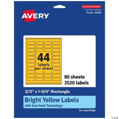 Avery Rectangle Labels, Bright Yellow, 2/3" x 1-3/4", 3,520ct ...