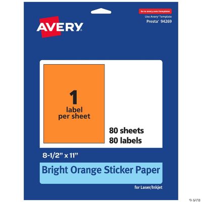 Avery Printable Sticker Paper, Bright Orange, 8.5" x 11", 80ct ...