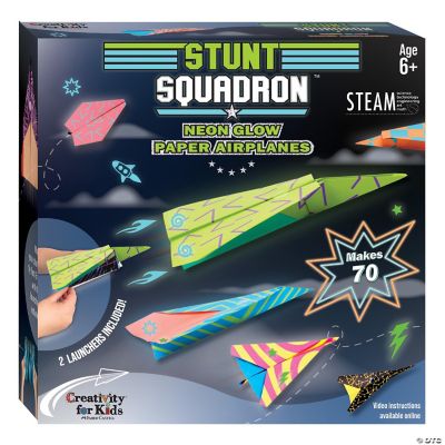 Creativity for Kids Stunt Squadron Kit-Neon Glow Paper Airplanes ...