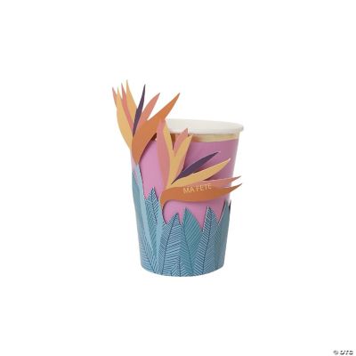 Ma Fete Tropical Paper Cups With Flower Sleeves (8) | Oriental Trading