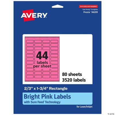 Avery Printable Rectangle Labels, Bright Pink, 2/3" x 1-3/4", 3,520ct ...