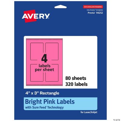 Avery Printable Rectangle Labels, Bright Pink, 4" x 3", 320ct ...