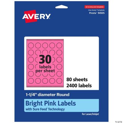 Avery Printable Round Labels, Bright Pink, 1.25" Diameter, 2,400ct