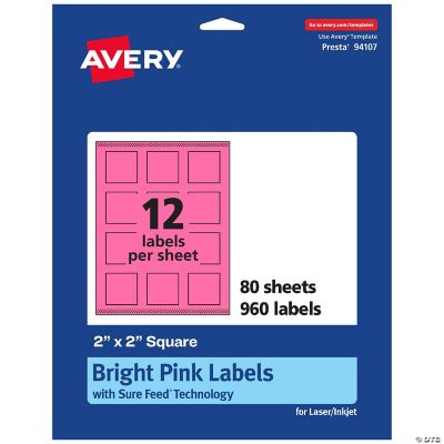 Avery Printable Square Labels, Bright Pink, 2" x 2", 960ct | Oriental ...