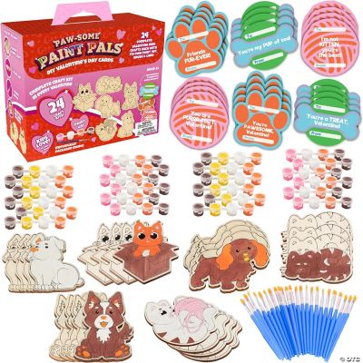 Kids Valentine's Day Wood Painting Craft Kit Cards (24ct) - Cats and ...